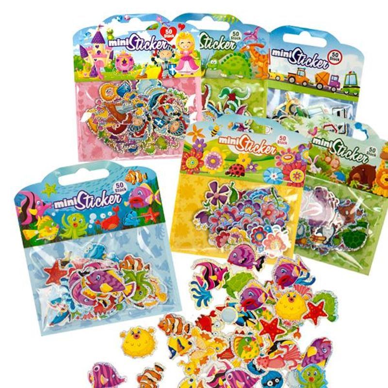 Mini Sticker Set of 50 pieces, 6 designs assorted