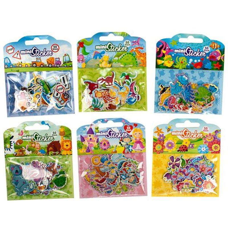Mini Sticker Set of 50 pieces, 6 designs assorted