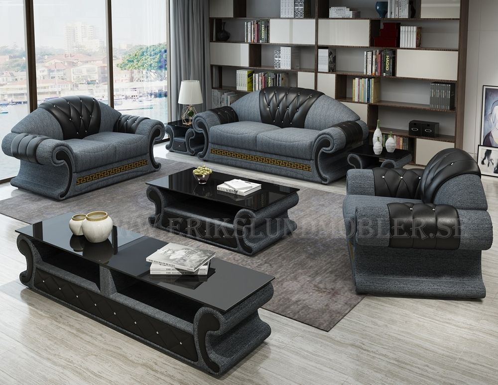 Venus grått tyg/svart läder